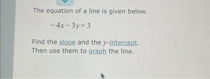 Solved The equation of a line is given below. −4x−3y=3 Find | Chegg.com
