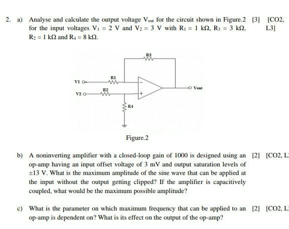 Solved 2. a) Analyse and calculate the output voltage Vout | Chegg.com