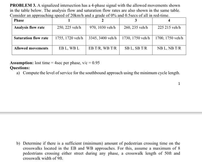 Solved PROBLEM 3. A signalized intersection has a 4-phase | Chegg.com