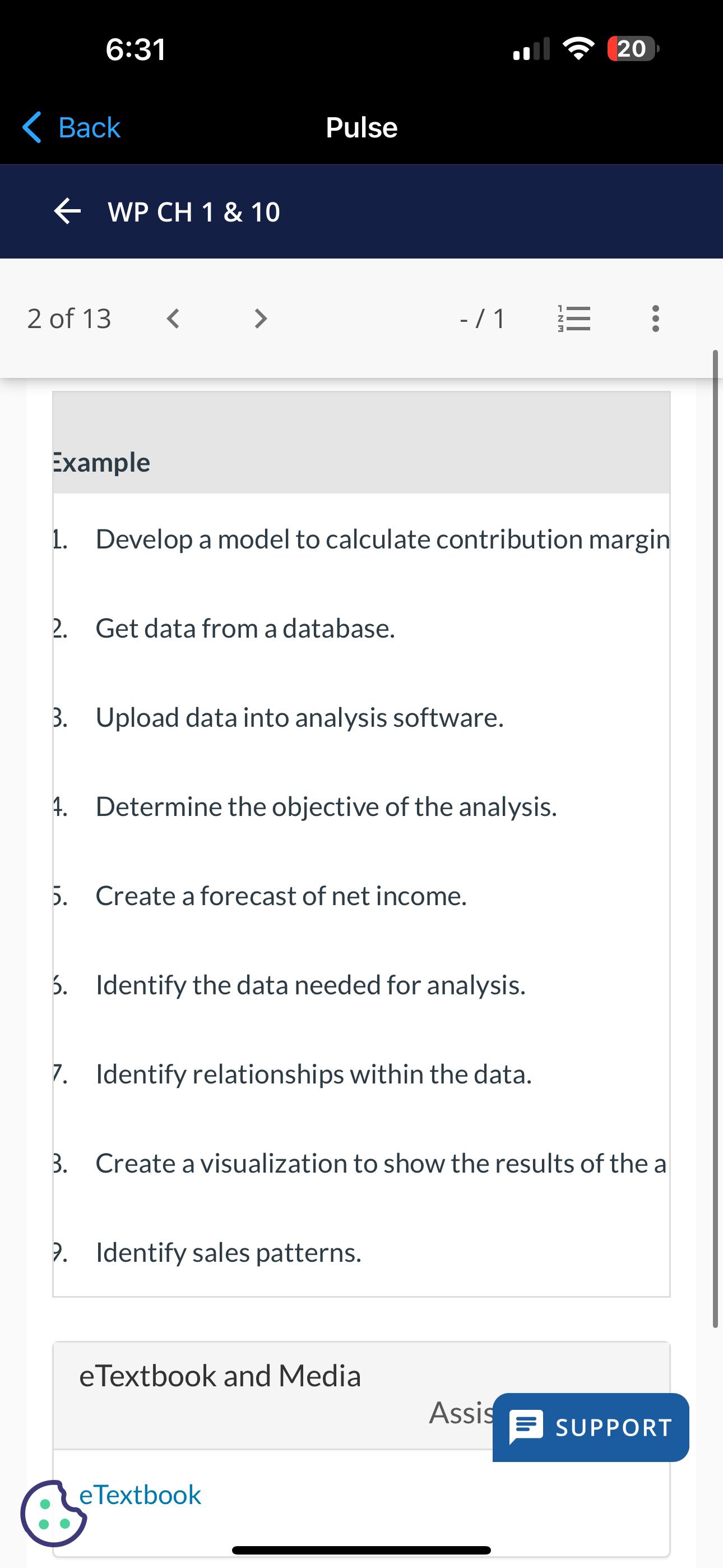 Solved 6:31\\nจ\\n20\\nBack\\nPulse\\nWP CH 1 & 10\\n2 of | Chegg.com
