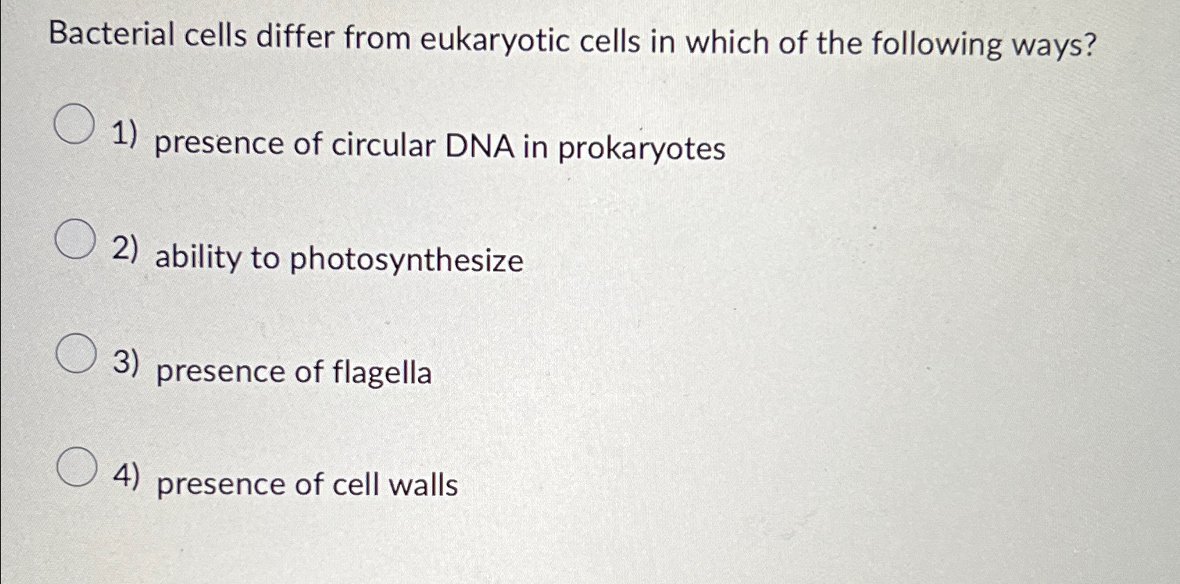 Solved Bacterial cells differ from eukaryotic cells in which | Chegg.com