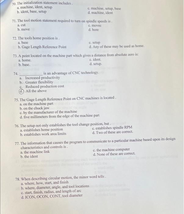 Solved 70 The Initialization Statement Includes A Machine