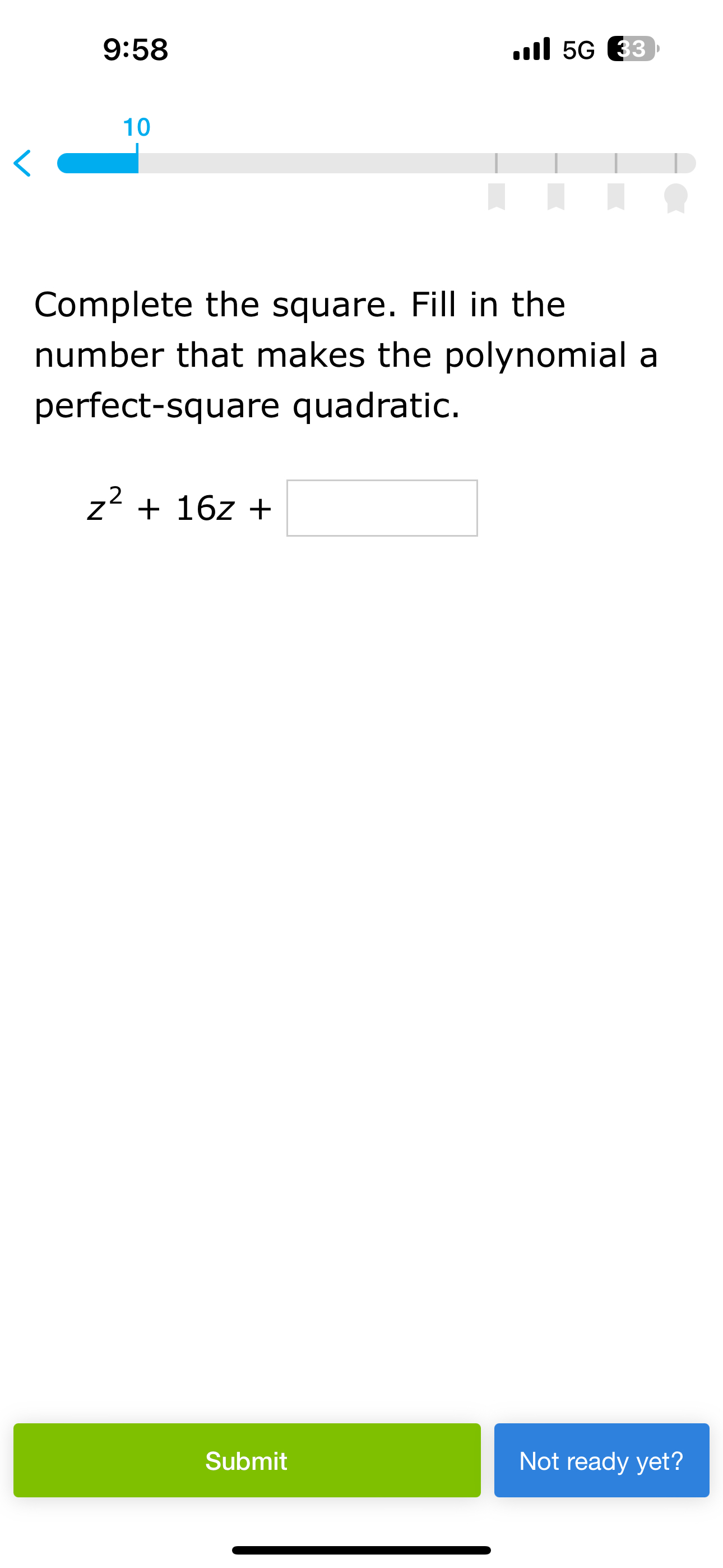 Solved 9:58.IIl 5G10Complete the square. Fill in the number | Chegg.com