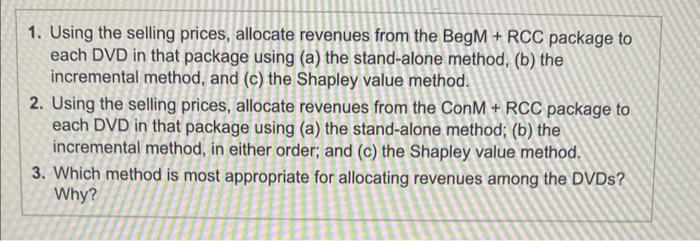 Solved 1. Using the selling prices, allocate revenues from | Chegg.com