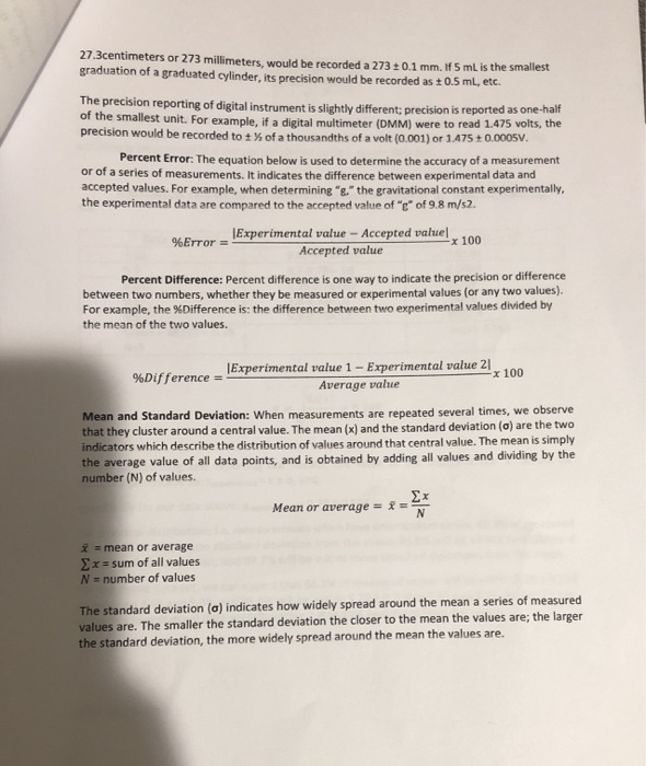 Lab 1: Intro to Experimental Error & Uncertainty | Chegg.com