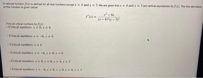 Solved A rational tunction f(x) is defined for all real | Chegg.com