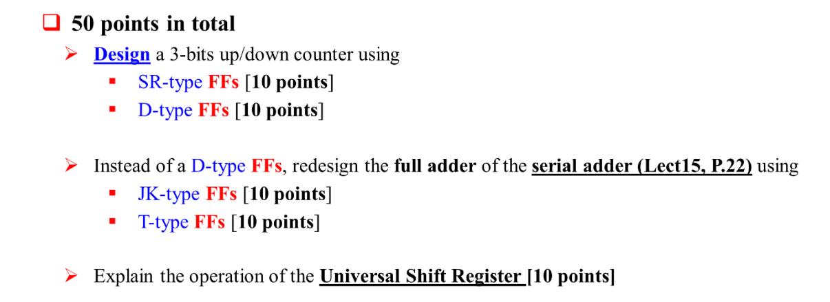 Solved 50 ﻿points in totalDesign a 3-bits up/down counter | Chegg.com