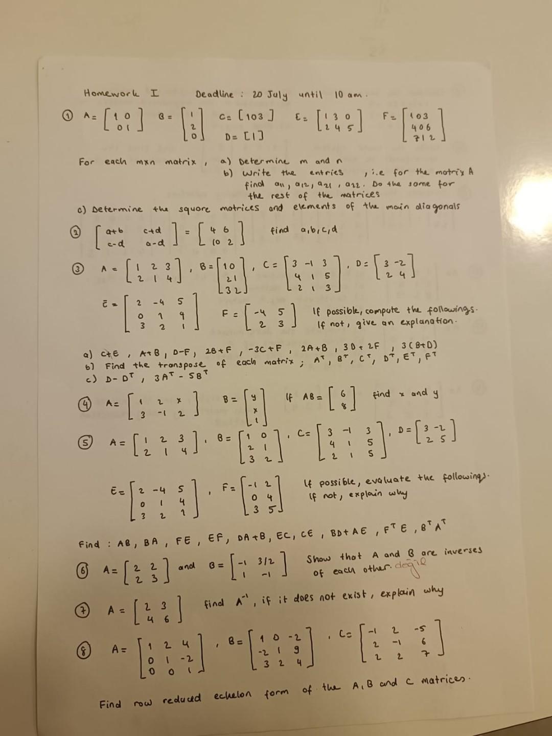 Solved 1 Homework I - [10] A = 3 For each mxn matrix, a) | Chegg.com