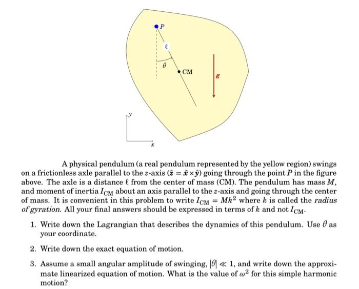 Solved @ • СМ A physical pendulum (a real pendulum | Chegg.com