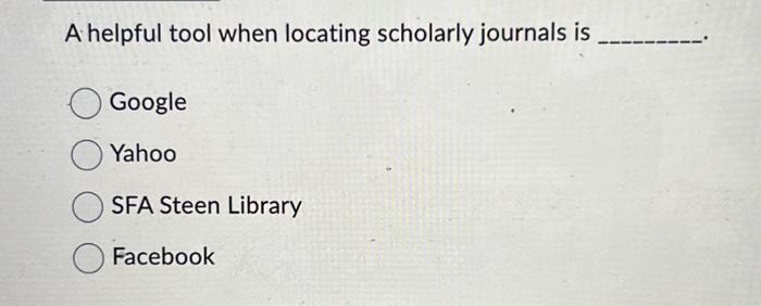 Solved A helpful tool when locating scholarly journals is | Chegg.com