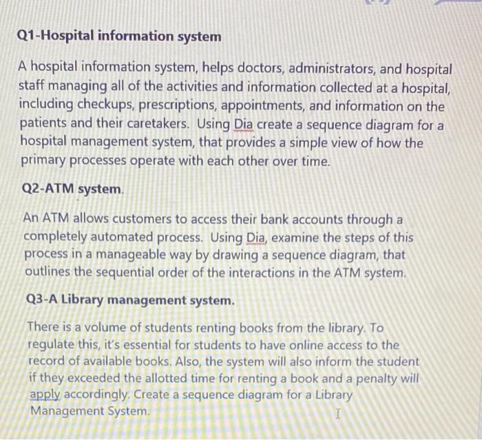 Solved Q1-Hospital information system A hospital information | Chegg.com