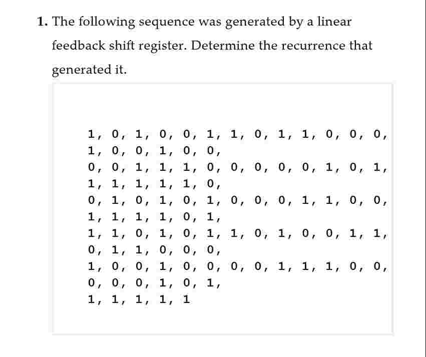 The following sequence was generated by ﻿a linear | Chegg.com