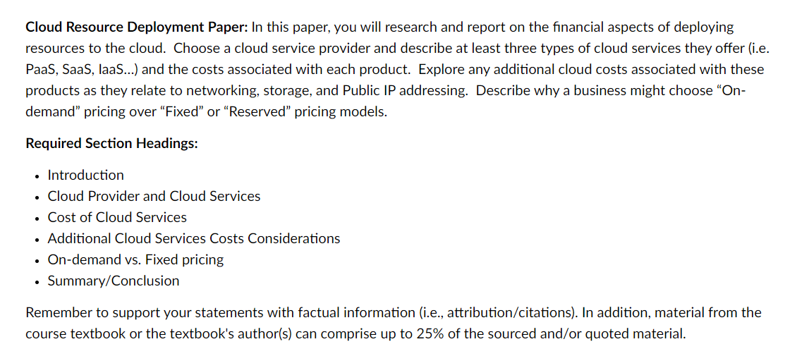 Solved Cloud Resource Deployment Paper: In this paper, you | Chegg.com