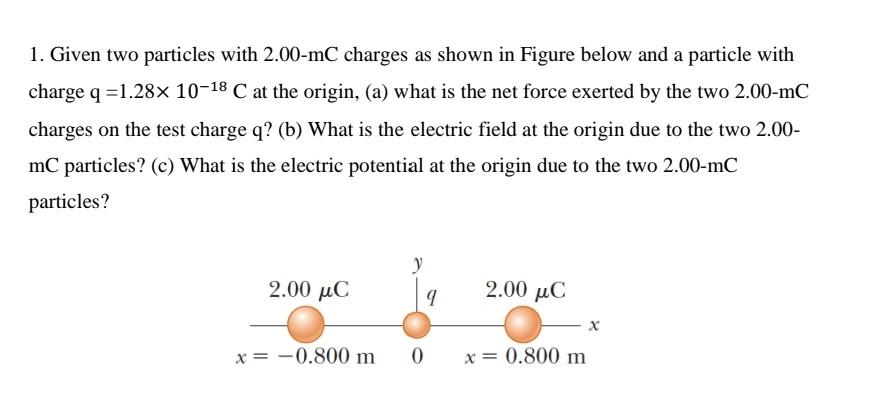 Solved 1. Given two particles with 2.00-mC charges as shown | Chegg.com