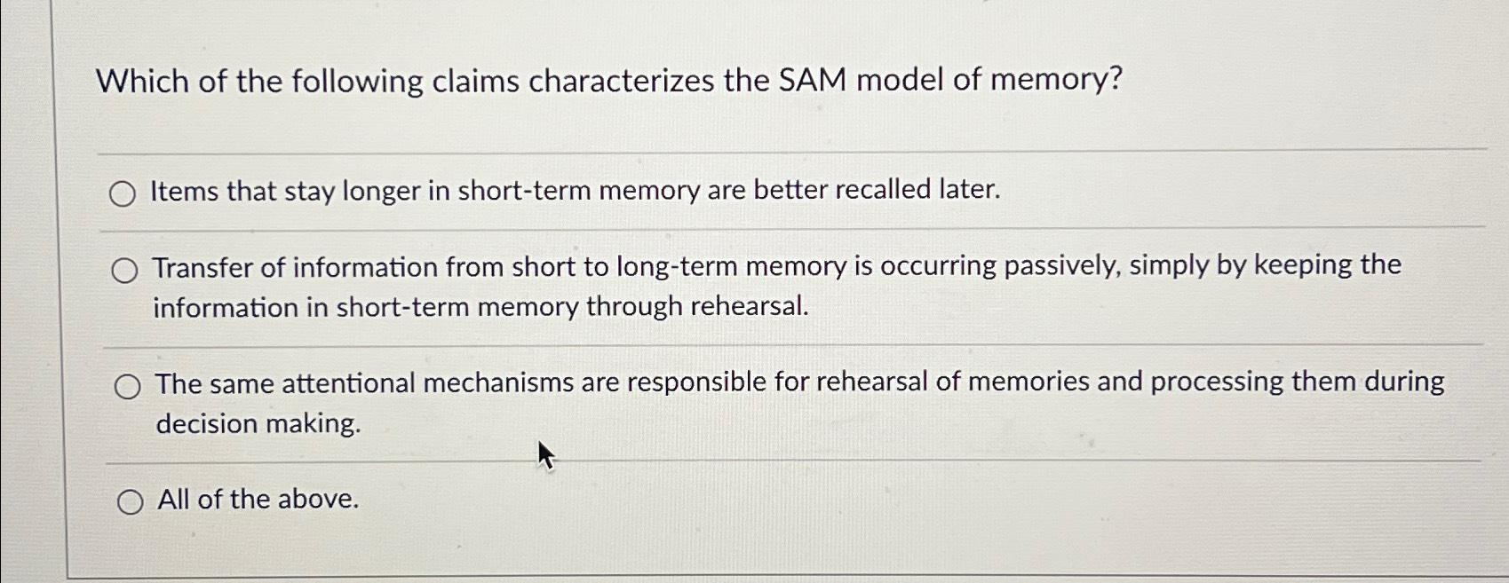 Solved Which of the following claims characterizes the SAM | Chegg.com