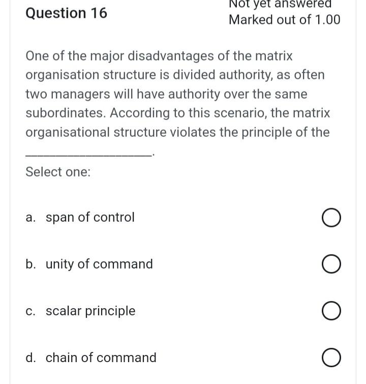 Solved One of the major disadvantages of the matrix | Chegg.com