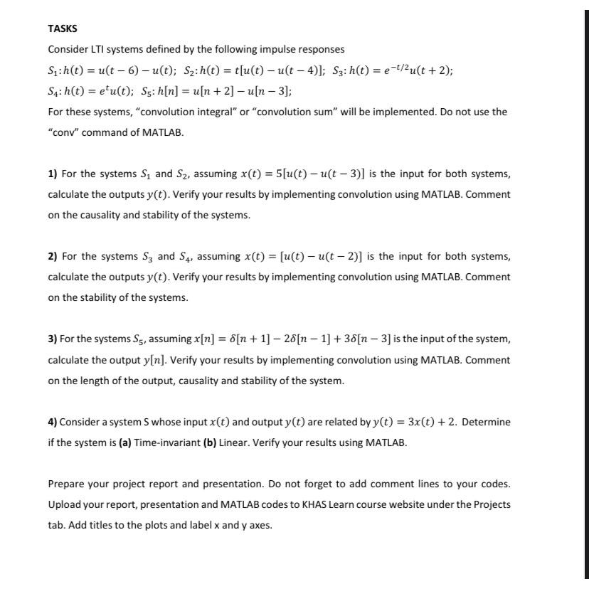 Solved TASKSConsider LTI systems defined by the following | Chegg.com