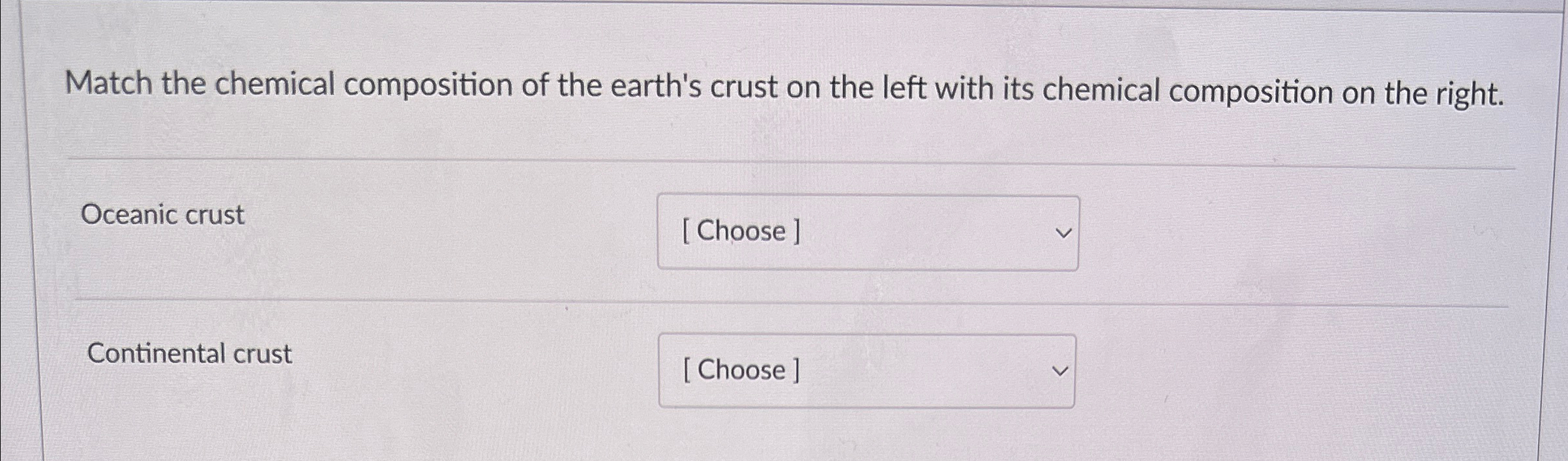 Solved Match the chemical composition of the earth's crust | Chegg.com
