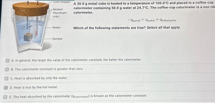 A 30.0 g metal cube is heated to a temperature of | Chegg.com