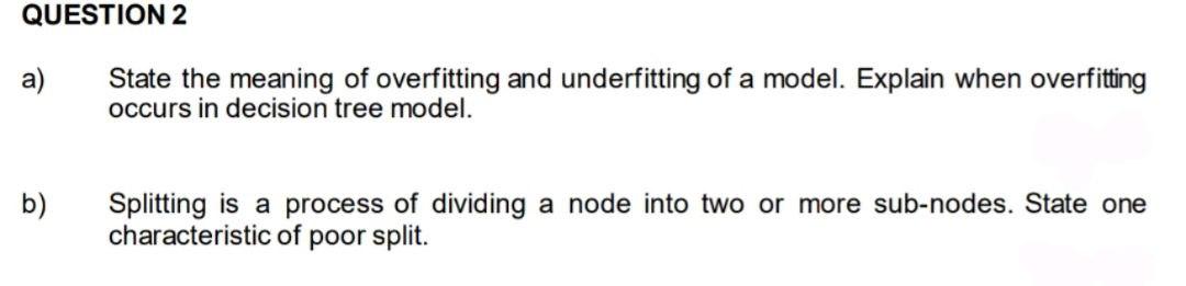 Solved a) State the meaning of overfitting and underfitting | Chegg.com