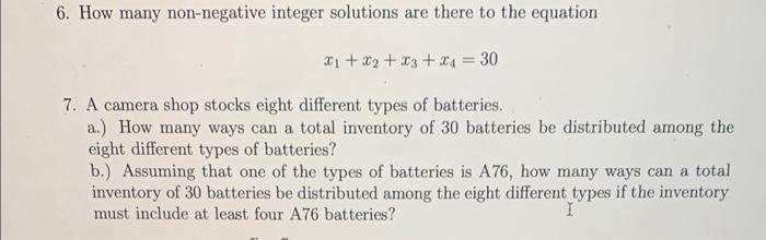 Solved 6. How many non-negative integer solutions are there | Chegg.com