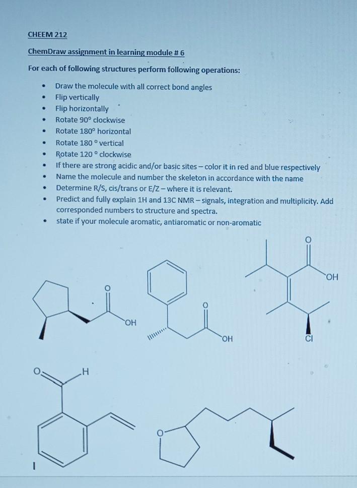 CHEEM 212 ChemDraw assignment in learning module # 6 | Chegg.com