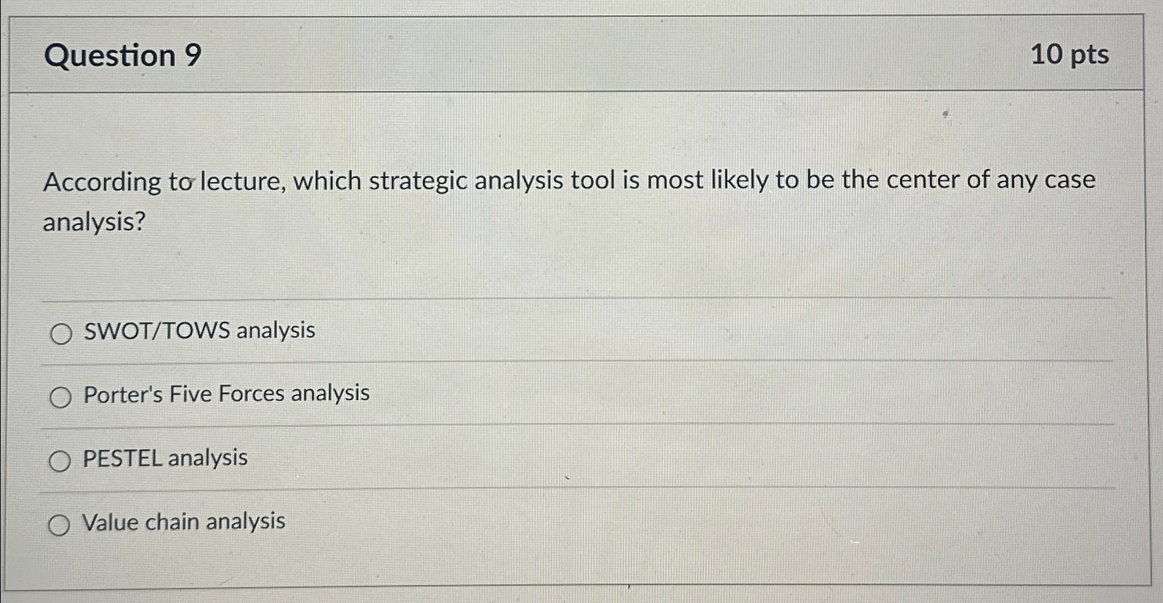 Solved Question 910ptsAccording to lecture, which strategic | Chegg.com