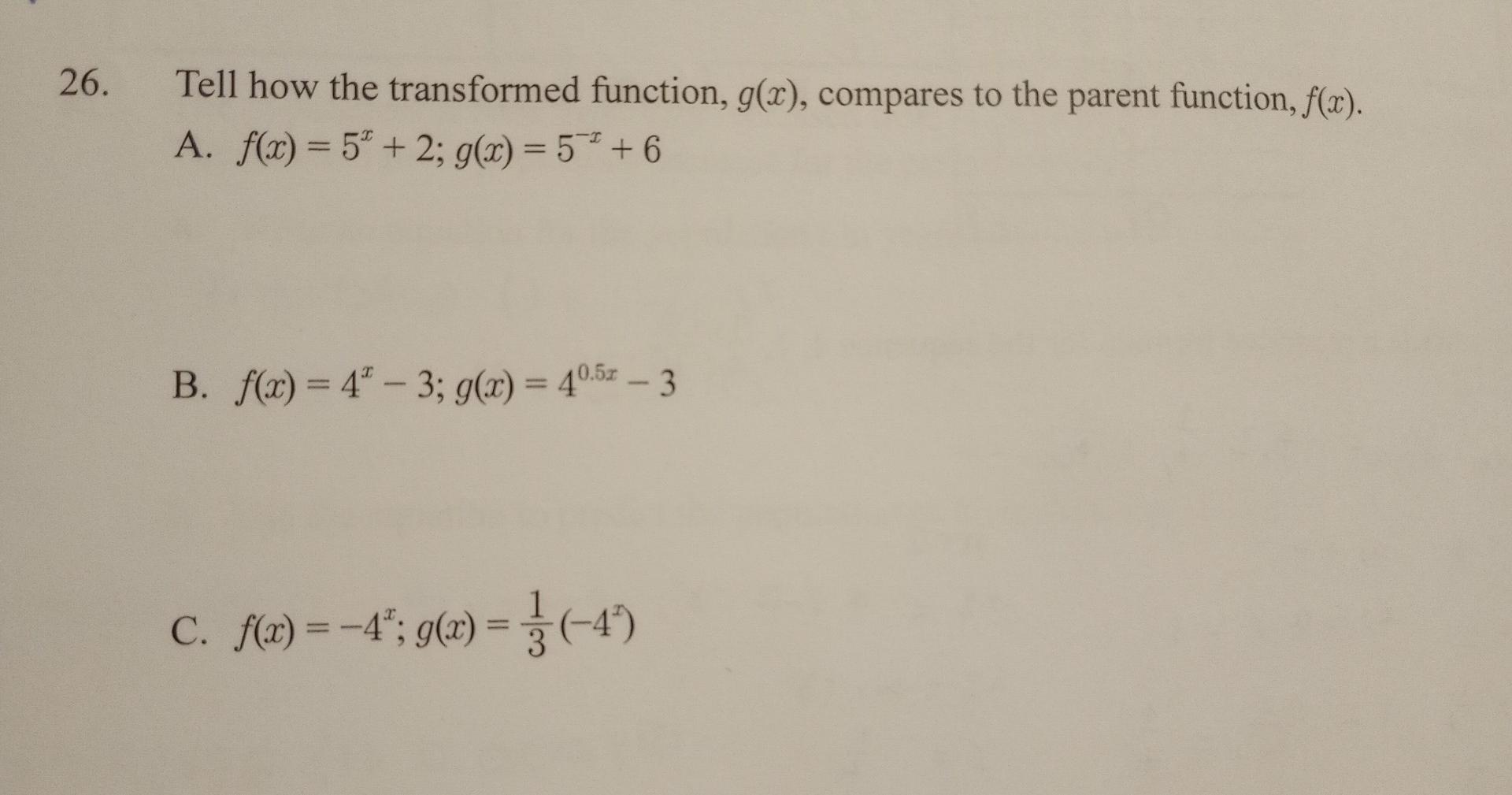 Solved 6. Tell how the transformed function, g(x), compares | Chegg.com