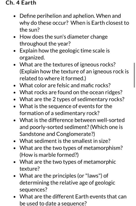 Solved Ch. 4 Earth • Define perihelion and aphelion. When | Chegg.com