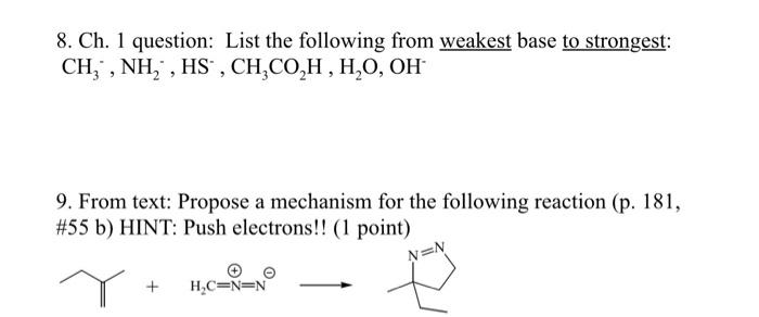 Solved 8. Ch. 1 question: List the following from weakest | Chegg.com