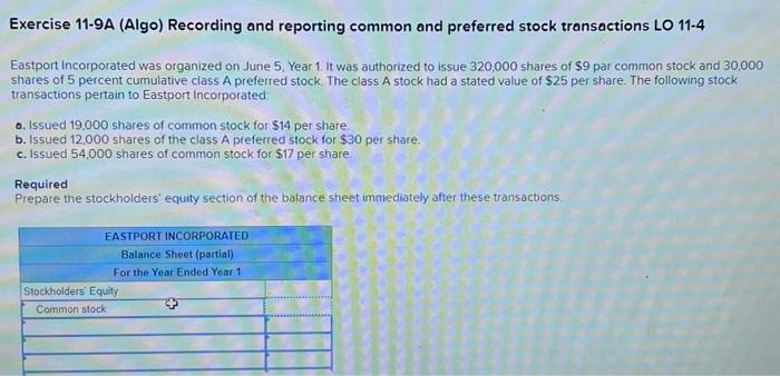 Solved Exercise 11-9A (Algo) Recording and reporting common | Chegg.com