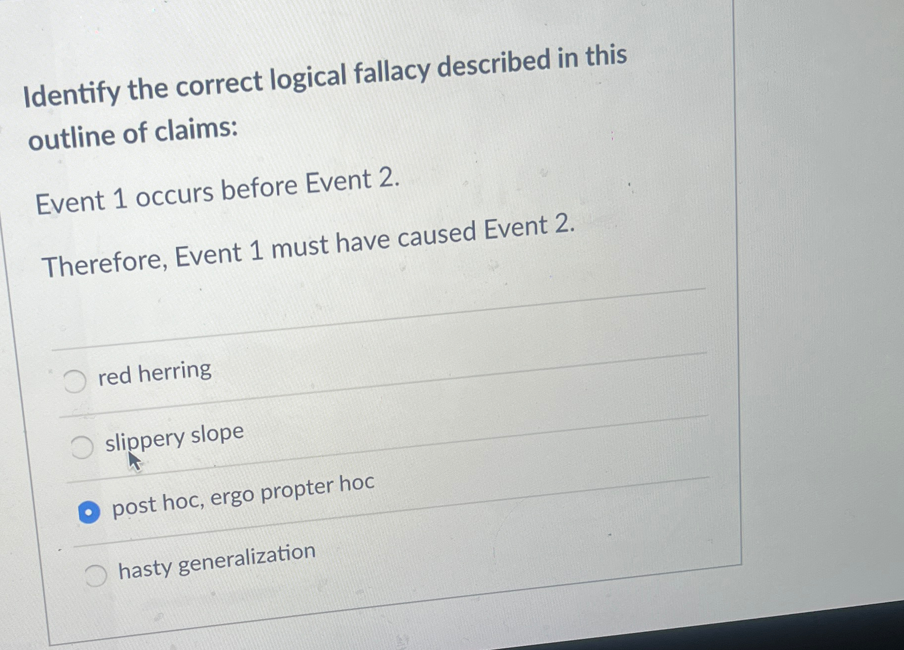 Solved Identify the correct logical fallacy described in | Chegg.com