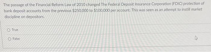 Solved The passage of the Financial Reform Law of 2010 | Chegg.com