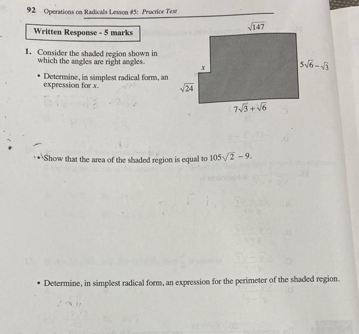 Solved 92 Operations on Radicals Lesson #5: Practice Test | Chegg.com