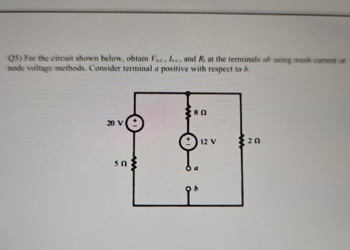 Solved Q5) ﻿For the circuit shown below, obtain | Chegg.com