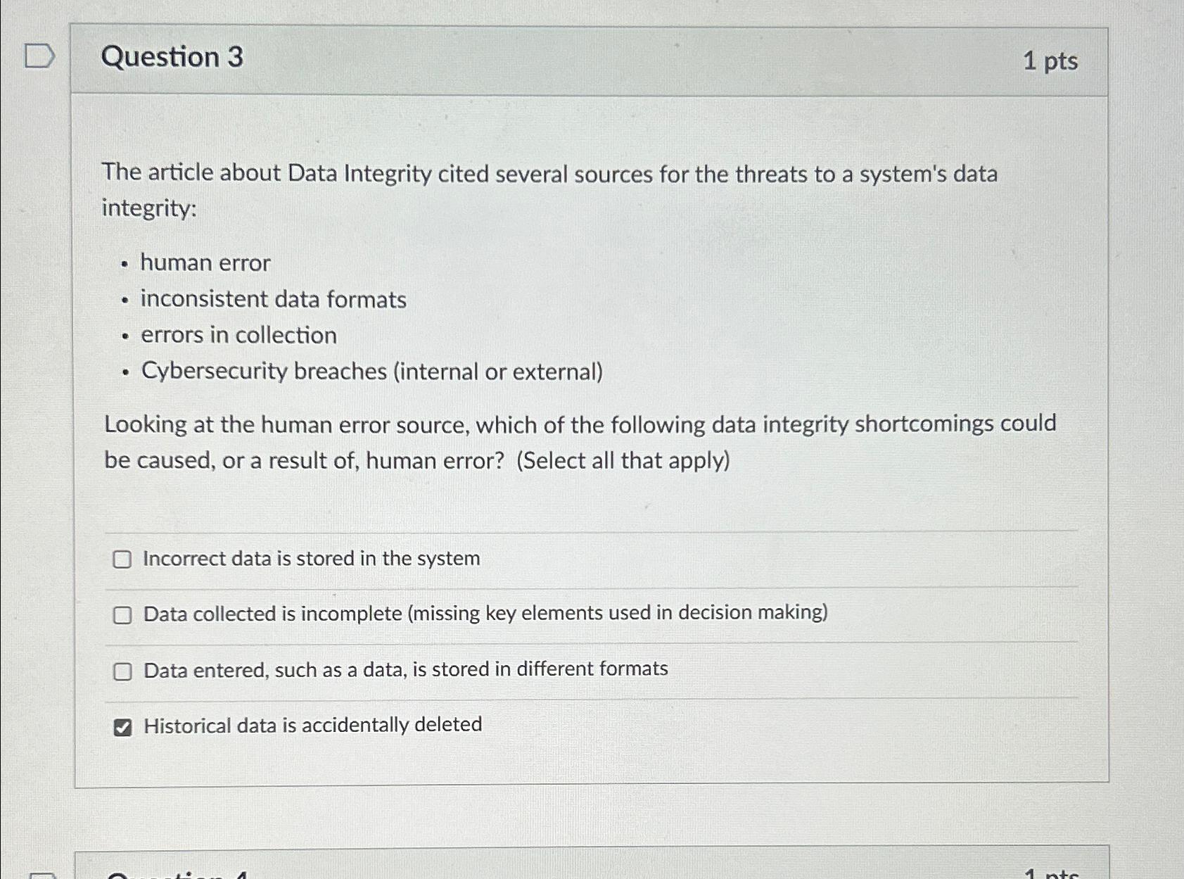 Solved Question 31 ﻿ptsThe article about Data Integrity | Chegg.com