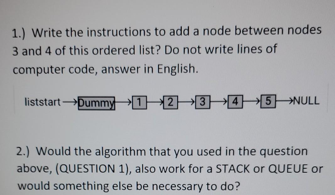 Solved 1.) Write the instructions to add a node between | Chegg.com