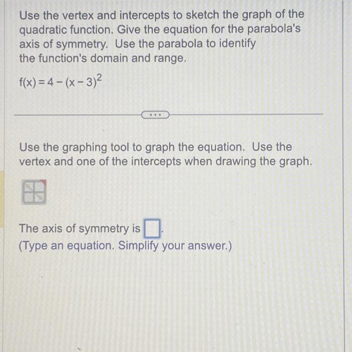 Solved Use the vertex and intercepts to sketch the graph of | Chegg.com
