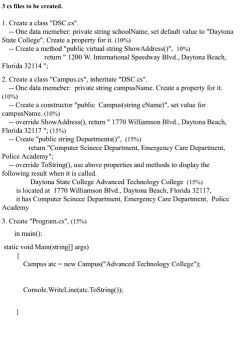 Solved 3 Cs Files To Be Created 1 Create A Class Dsc Cs