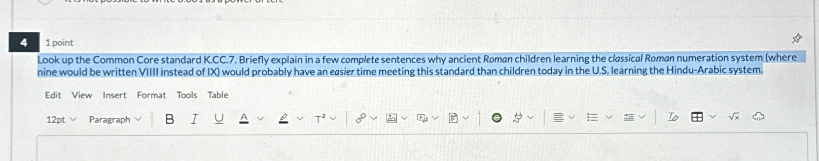 Solved 41 ﻿pointLook up the Common Core standard K.CC.7. | Chegg.com