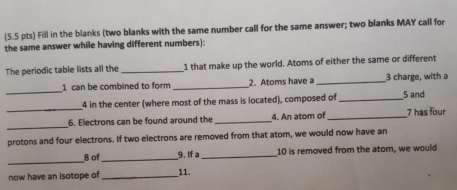 Solved (5.5 pts) Fill in the blanks (two blanks with the | Chegg.com