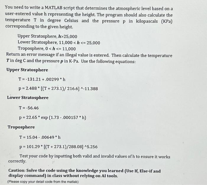 Solved You need to write a MATLAB script that determines the | Chegg.com