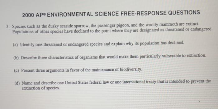 Solved 2000 AP ENVIRONMENTAL SCIENCE FREE-RESPONSE QUESTIONS | Chegg.com