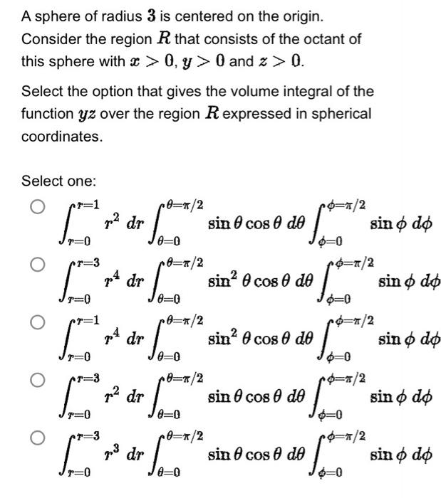 Solved A sphere of radius 3 is centered on the origin. | Chegg.com