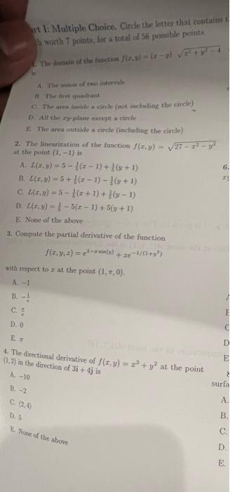 Solved ert 1: Multiple Choics. Cirde the ketter that | Chegg.com