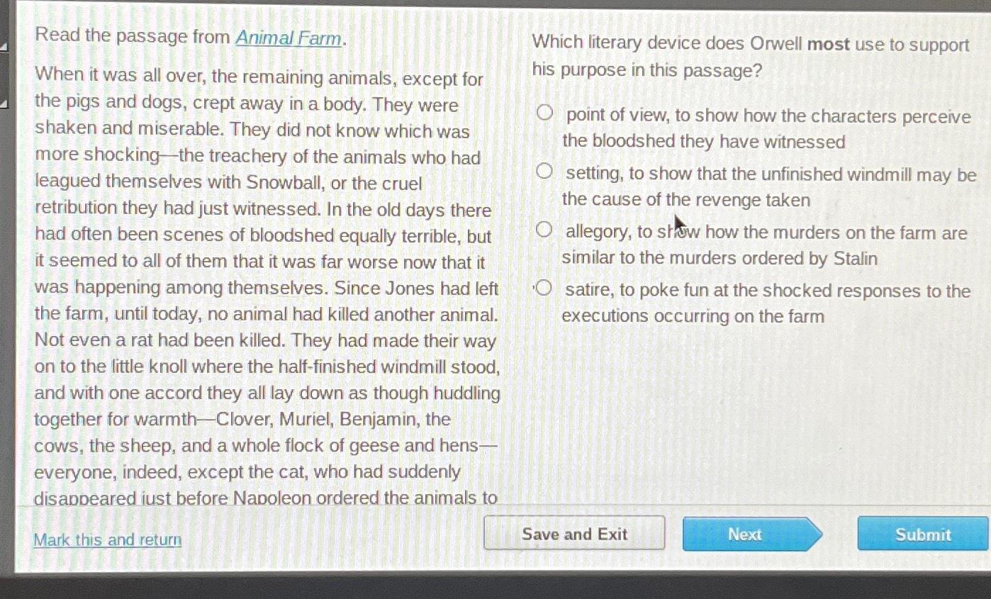 Solved Read the passage from Animal Farm.When it was all | Chegg.com