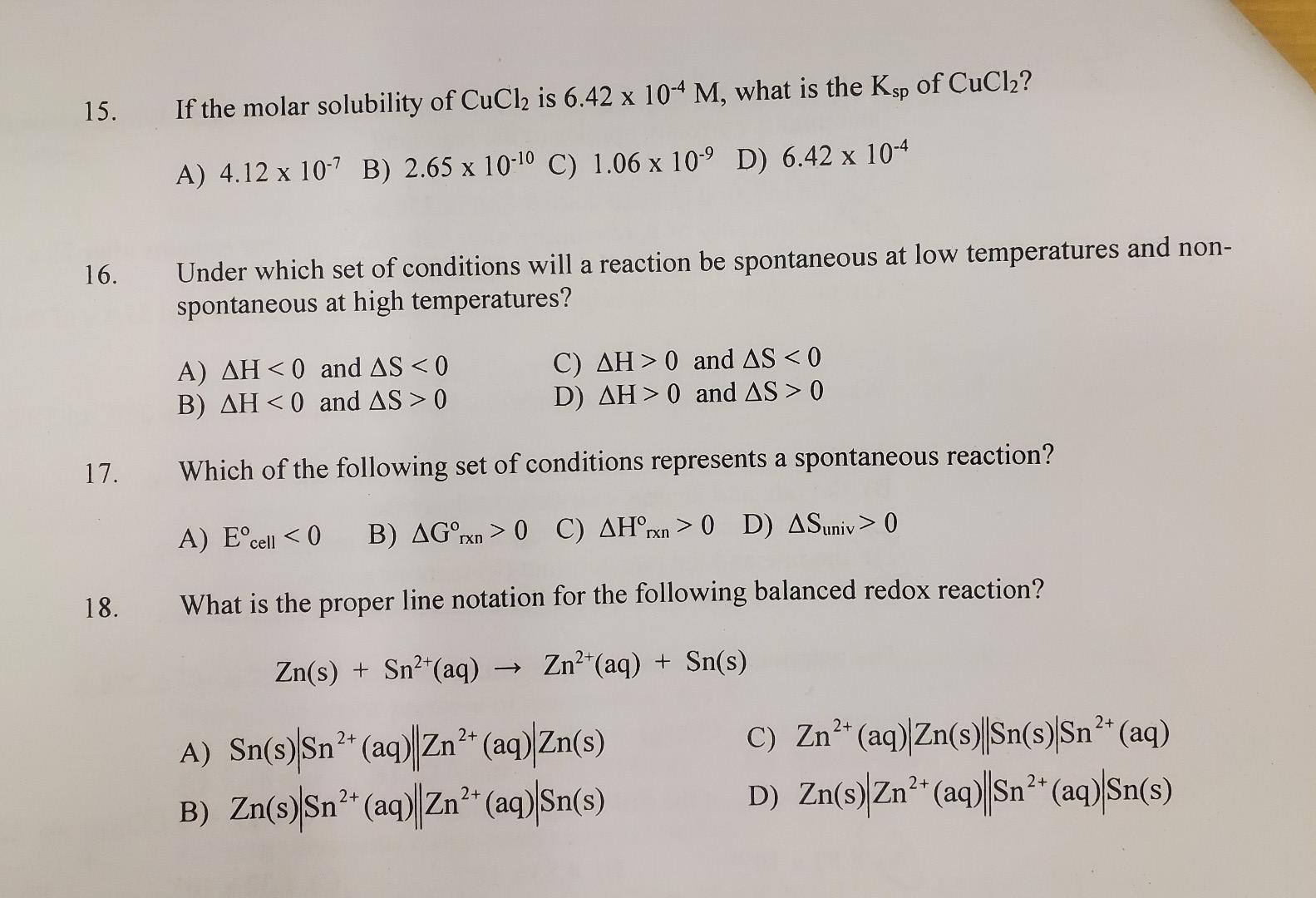 Solved 15. If the molar solubility of CuCl2 is 6.42×10−4M, | Chegg.com