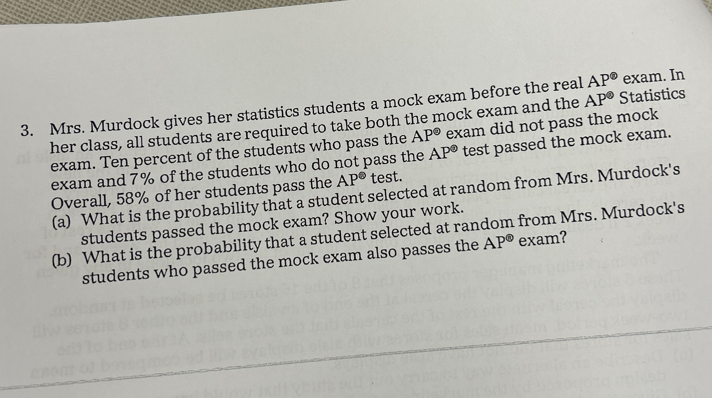 Solved Mrs. ﻿Murdock gives her statistics students a mock | Chegg.com