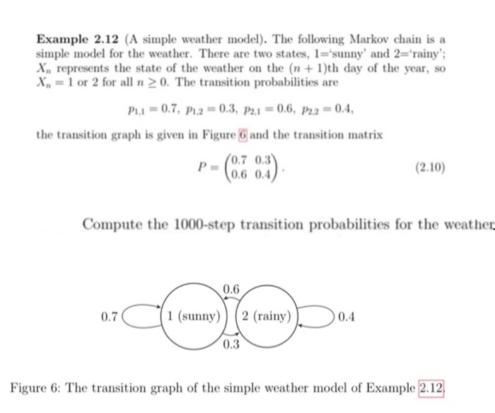 Solved Example 2.12 (A simple weather model). The following | Chegg.com