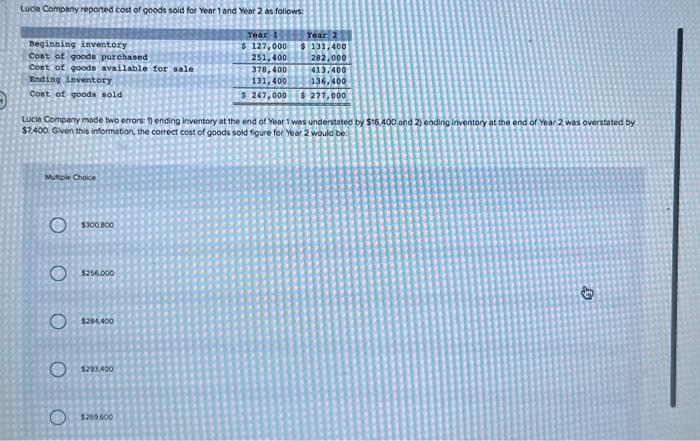 Solved tucin Compary reported cost of goods sold for Yoar 1 | Chegg.com